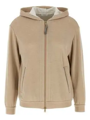 Brunello Cucinelli Cotton-silk Monile-embellished Hooded Jacket - Cream