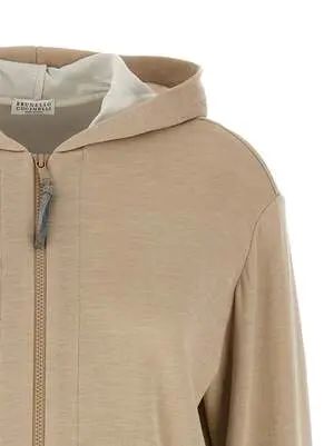 Brunello Cucinelli Cotton-silk Monile-embellished Hooded Jacket - Cream