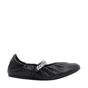 JIMMY CHOO Jade Crystal Embellished Leather Ballerina Flats - Black