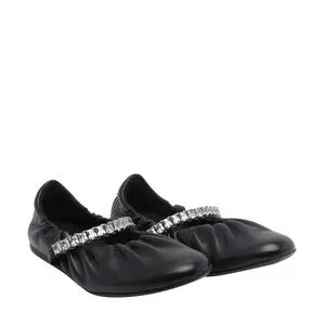 JIMMY CHOO Jade Crystal Embellished Leather Ballerina Flats - Black