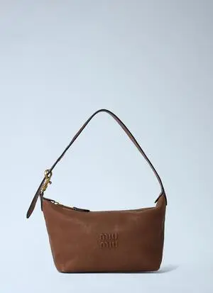 Miu Miu Leather Logo Motif Shoulder Bag - Brown