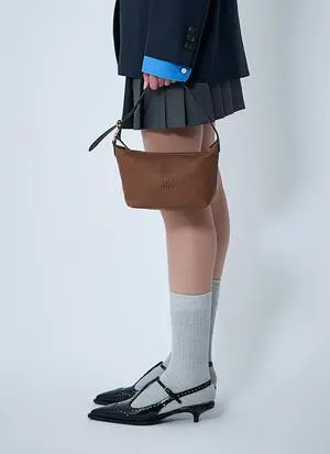Miu Miu Leather Logo Motif Shoulder Bag - Brown