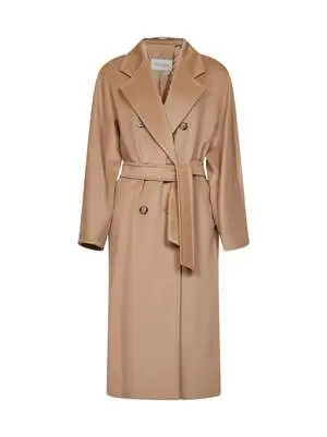 Max Mara Camel 101801 Icon Coat Madame Belted Coat - Multicolor