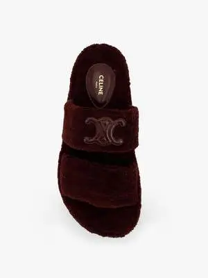 Celine Triomphe Shearling Slides - Red