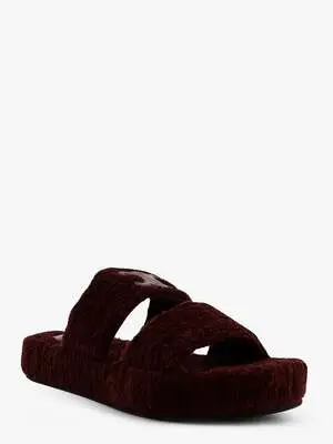 Celine Triomphe Shearling Slides - Red