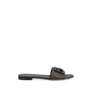 Fendi Leather Baguette Buckle Slides - Brown