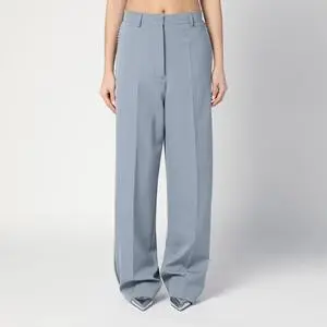Stella McCartney Wide-leg Wool Falabella Trousers With Chain Detail - Gray