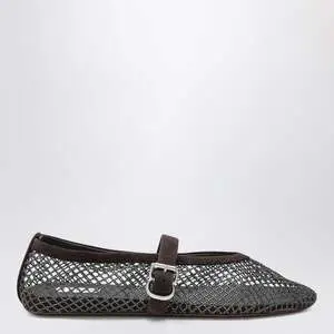 Alaïa Flat Rhinestone Mesh Ballerinas In Suede, Smoky - Brown