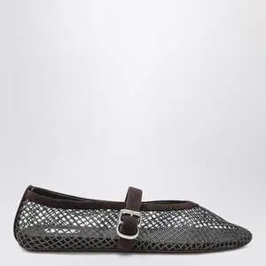 Alaïa Flat Rhinestone Mesh Ballerinas In Suede - Brown