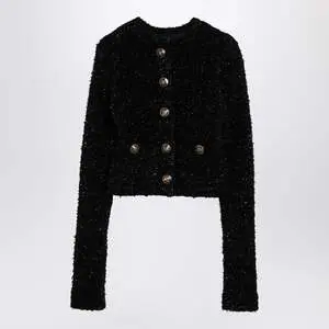 Balenciaga Cotton Blend Tweed Cropped Cardigan - Black