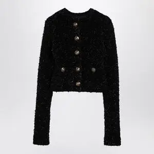 Balenciaga Cotton Blend Tweed Cropped Cardigan - Black