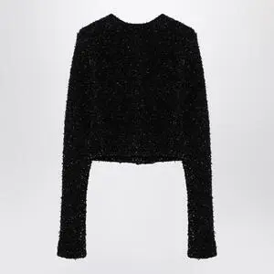 Balenciaga Cotton Blend Tweed Cropped Cardigan - Black