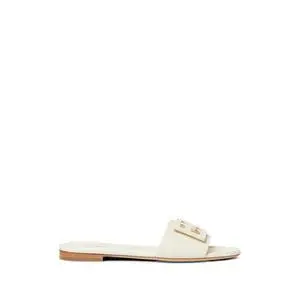 Fendi Leather Baguette Slides - Cream