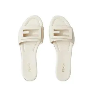 Fendi Leather Baguette Slides - Cream