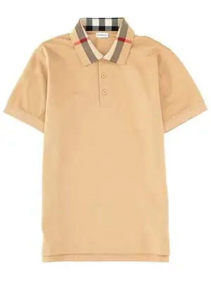 Burberry Polo Shirt With Check Collar - Cream