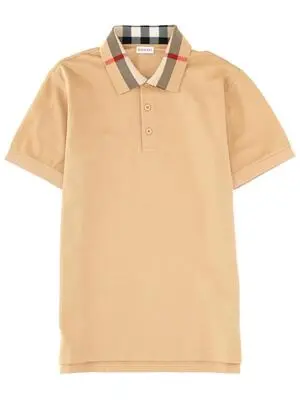 Burberry Burberry Men Polo Shirt With Check Collar Cream