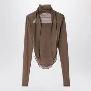 LEMAIRE Ballerina Jersey Top With Scarf - Brown