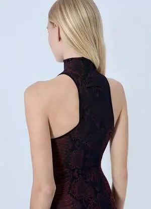 JEAN PAUL GAULTIER Mesh High Neck Python Printed Long Dress