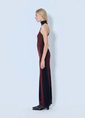 JEAN PAUL GAULTIER Python Printed High Neck Mesh Long Dress - Brown