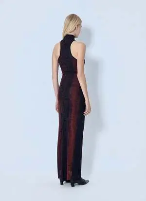 JEAN PAUL GAULTIER Python Printed High Neck Mesh Long Dress - Brown