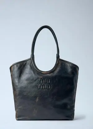 Miu Miu Ivy Leather Tote Bag - Brown