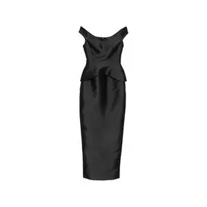 Solace London Satin Off-shoulder Evening Dress - Black