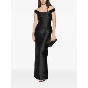 Solace London Satin Off-shoulder Evening Dress
