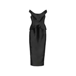 Solace London Satin Off-shoulder Evening Dress - Black