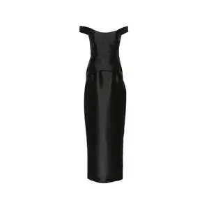 Solace London Satin Off-shoulder Evening Dress - Black