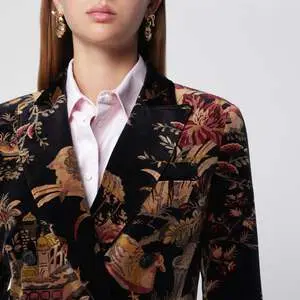 Etro Printed Double-breasted Velvet Jacket