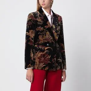 Etro Printed Double-breasted Velvet Jacket - Gray