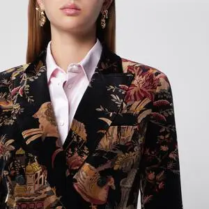 Etro Printed Double-breasted Velvet Jacket - Gray