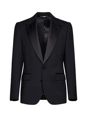 Dolce & Gabbana Black Stretch Wool Sicilia Tuxedo Blazer - Multicolor