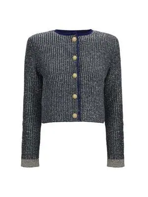 Balmain Quilted Sequin Cardigan With Decorative Buttons - Blue
