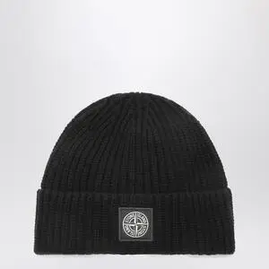 Stone Island Wool Beanie With Compass Patch - Black