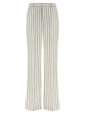 Balmain Striped Viscose Linen Trousers - White