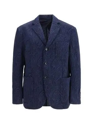 Etro Single-breasted Arnica Jacquard Wool-blend Jacket - Blue