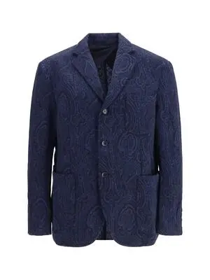 Etro Single-breasted Arnica Jacquard Wool-blend Jacket - Blue