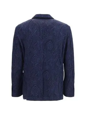 Etro Single-breasted Arnica Jacquard Wool-blend Jacket - Blue