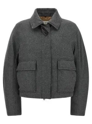 Brunello Cucinelli Shearling Collar Cropped Jacket - Gray