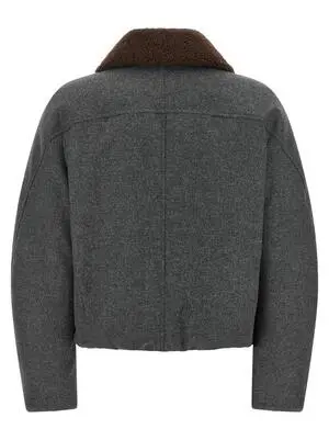 Brunello Cucinelli Shearling Collar Cropped Jacket - Gray