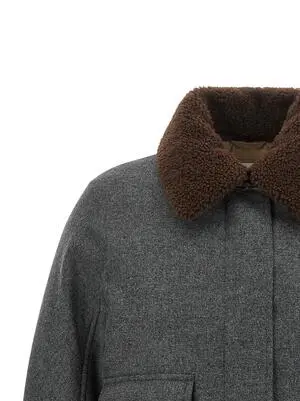 Brunello Cucinelli Shearling Collar Cropped Jacket - Gray