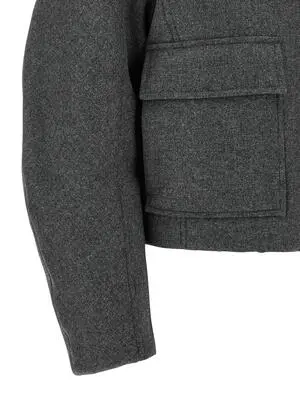 Brunello Cucinelli Shearling Collar Cropped Jacket - Gray