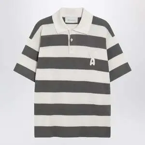 AMI Paris Ami Paris Ami De Coeur Striped Cotton Knit Polo Shirt Men White