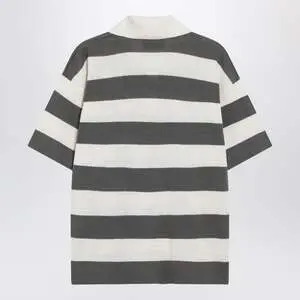 AMI Paris De Coeur Striped Cotton Knit Polo Shirt - White