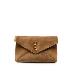 Saint Laurent Calf Suede Cassandre Clutch - Brown