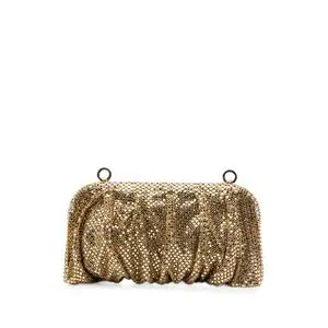 Benedetta Bruzziches Crystal Embellished Ruched Clutch Bag - Gold