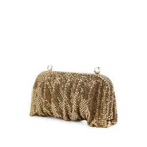 Benedetta Bruzziches Crystal Embellished Ruched Clutch Bag - Gold