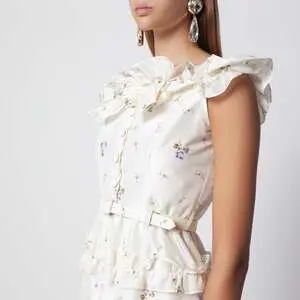 Alessandra Rich Floral Pattern Silk Midi Dress - White