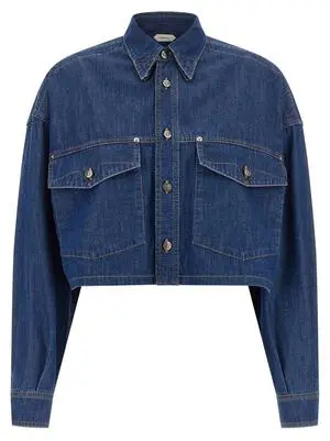 Versace Cropped Cotton Denim Shirt